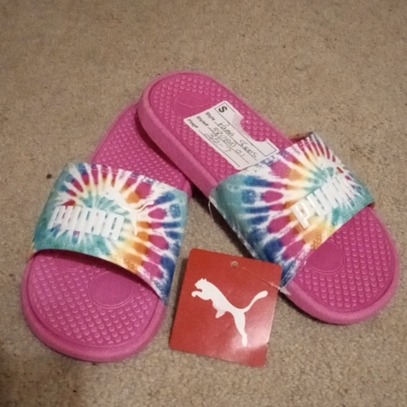 Puma | Shoes | Puma Pink Cool Cat Tie Dye Girls Jr Slide Sandals 4c Two ...